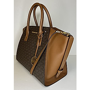 Michael Kors MICHAEL Michael Kors Avril Large Top-Zip Satchel bundled with Trifold Wallet Purse Hook (Signature MK Brown)