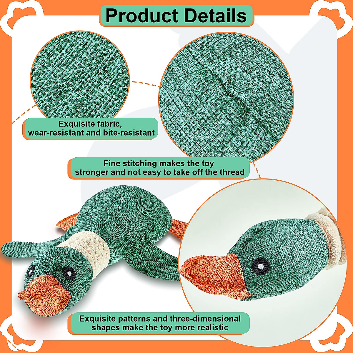 2 Pcs Dog Toys for Moderate Chewers Mallard Duck Dog Toy Stuffed Dog Squeak Toys Squeaky Goose Puppy Dog Training Toys for Small Medium Dogs, 12 x 6 Inches