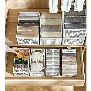 ChezMax Wardrobe Clothes Organizer, Upgraded PP Board Cabinet Closet Compartment Storage Baskets, White Washable Foldable Dividers Closet Drawer Bins for Underwear Socks Jeans, Small Size 6 Grids