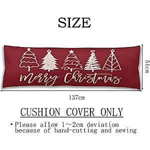 Merry Christmas Body Pillow Cover Winter Holiday Christmas Tree Long Pillowcase with Zipper Decorative Soft Cushion Covers Farmhouse Bedding Pillow Cases for Couch,Sofa,Bedroom,Home Gifts 20"x54",Red