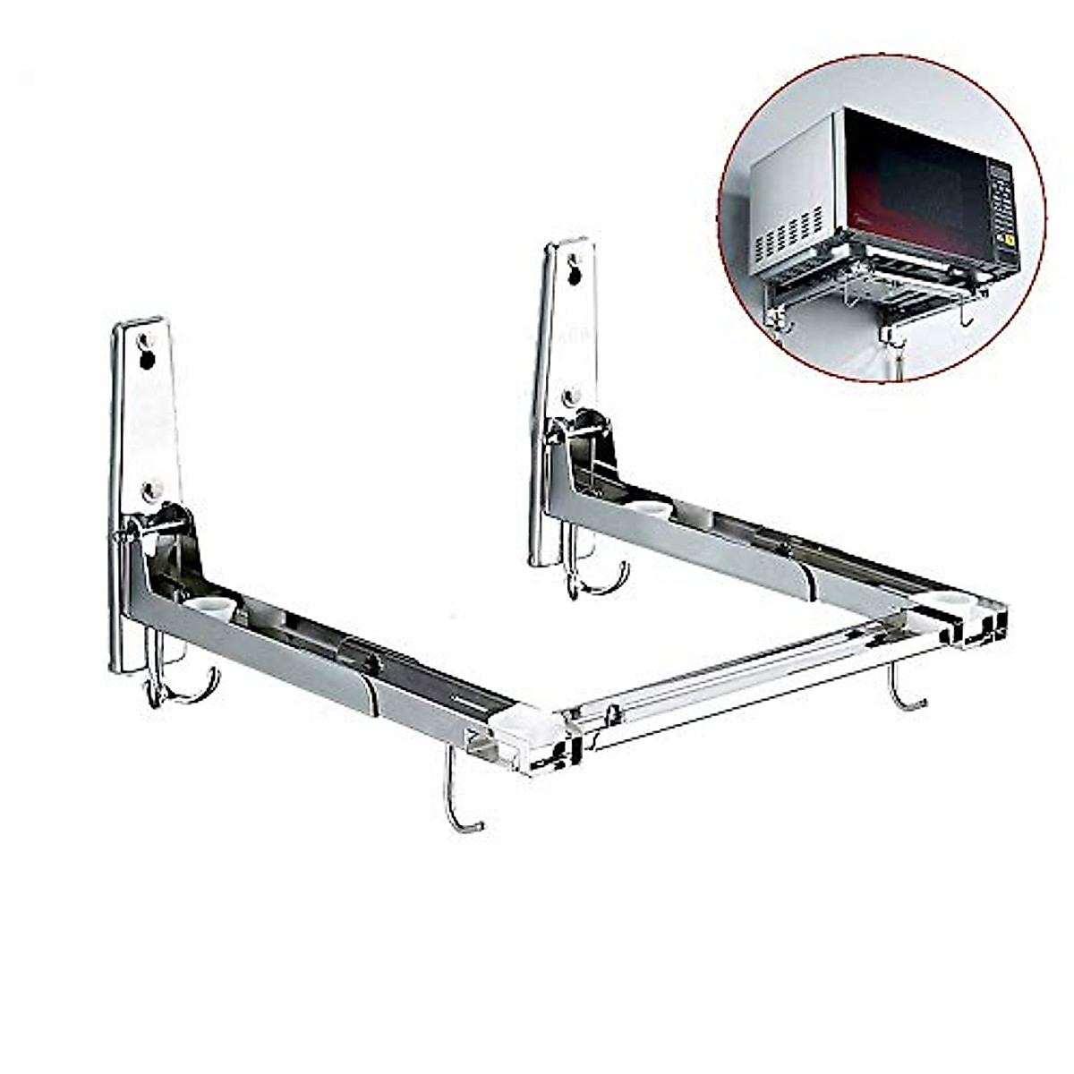 JF-XUAN Kitchen Shelf Kitchen Counter Holder 304 Stainless Steel Microwave Oven Wall Mount Bracket Retractable Microwave Wall Stand Shelf Rack Kitchen Storage (Color : Silver, Size : 57X40X20CM)