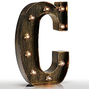 Vintage Light Up Marquee Letters with Lights – Illuminated Industrial Style Lighted Alphabet Letter Signs - Coffee Bar Apartment Bedroom Wall Home Initials Decor - C