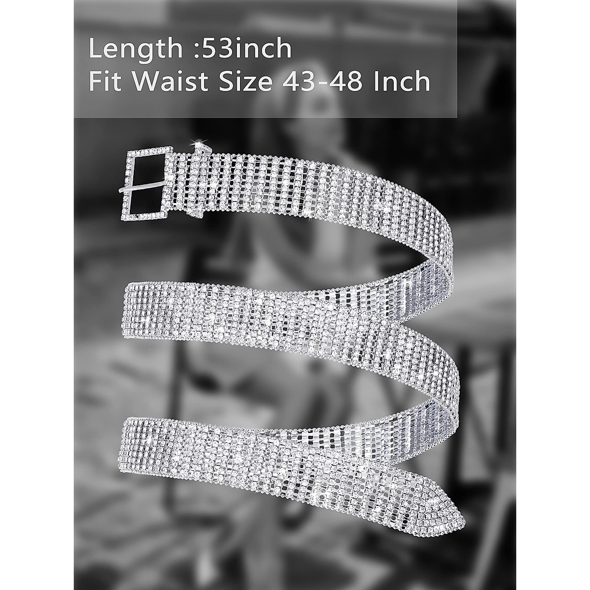 Geyoga 2 Pieces Women Rhinestone Belt for Dress Crystal Diamond Waist Belt Shiny Rhinestone Wide Waist Belt Ladies Belt (Silver,X-Large, Fit Waist Size 43-48 Inch)