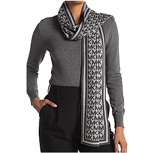 Michael Kors Bordered MK Logo Print Muffler Scarf (Pearl Heather)
