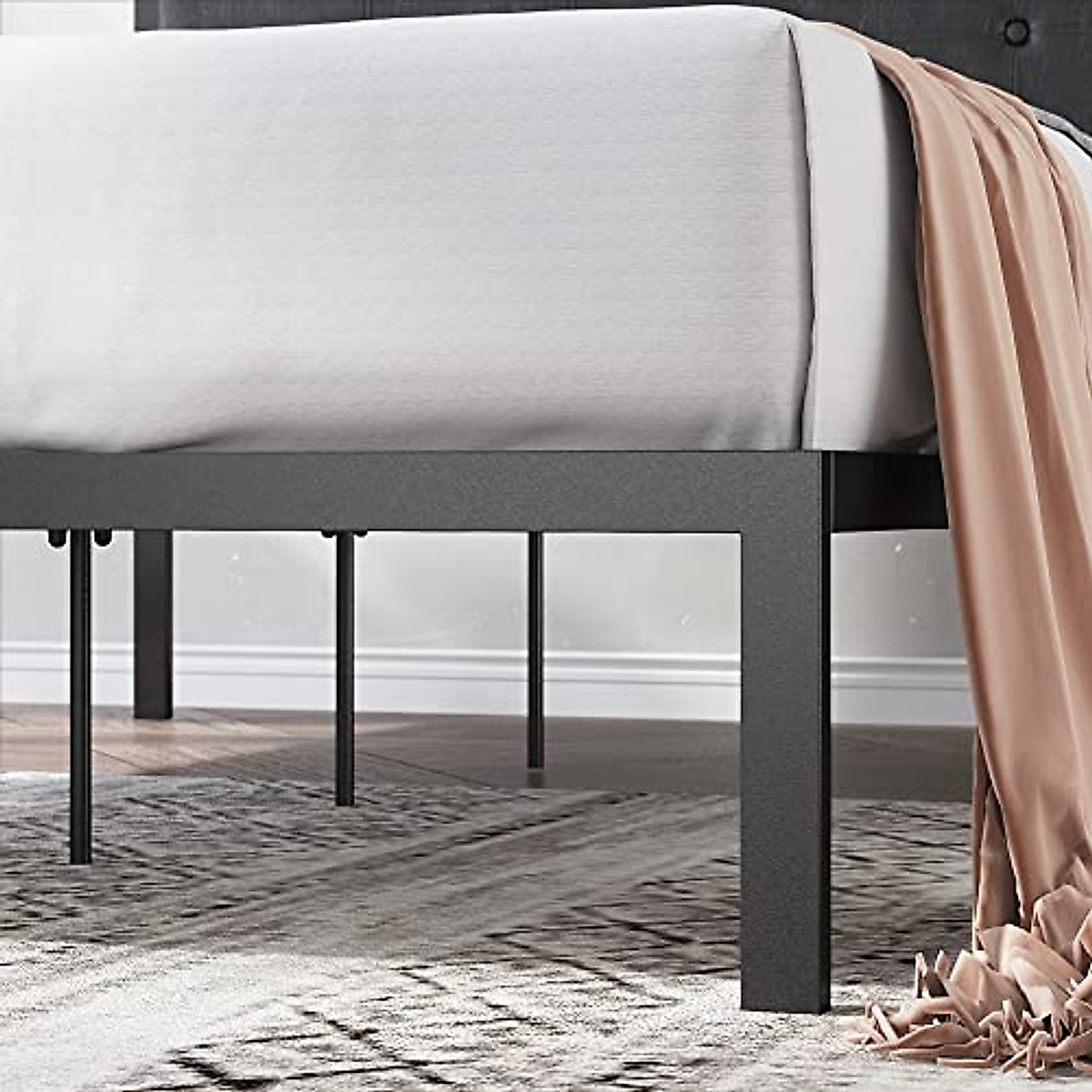 NEOLEWA Queen Size Faux Leather Classic Platform Soft Article Bed Frame with Support Slats, Full