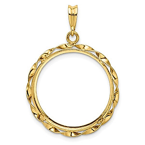 Roy Rose Jewelry Gold Coin Pendant Mounting - 22mm Coin Size - Hand Twisted Ribbon Design Frame - 14K Yellow Gold - Prong Set with Bail