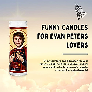 Evan Peters Celebrity Prayer Candle - Funny Saint Candle - 8 inch Glass Prayer Pop Culture Votive - 100% Handmade in USA - Funny Celeb Novelty Actor TV Show Movie Gift