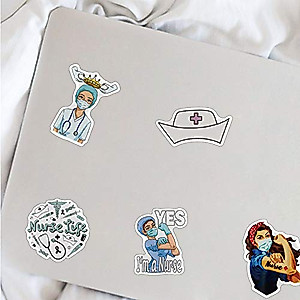 Zheqiai 50 Pcs International Nurses Day Stickers Registered Nurse R N Paramedic Medical Nursing Gift Waterproof Stickers for Laptop White 50pcs