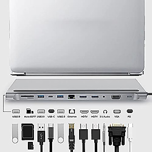 GPPZM 12 in 1 USB C Hub Laptop Docking Station Type-C to Dual HDMI-Compatible/VGA/USB 3.0 Hub/PD/RJ/Micro-SD/TF Card Dock Adapter