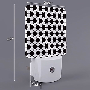 Black and White Hexagon Plug-in Night Light Auto Dusk to Dawn Geometric Night Lights Smart Sensor Led Nightlight Lamp for Bedroom Bathroom Kitchen Nursery Hallway Stairs Energy Efficient Home Decor