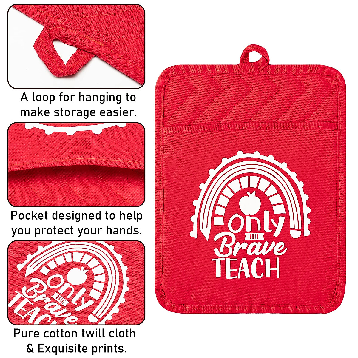 GROBRO7 10Pcs Teacher Appreciation Gifts Pot Holders How Sweet it is to Be Taught by You Cotton Potholder Microwave Oven Mitt Thank You Teachers Gifts for Back To School Graduation Retirement Birthday