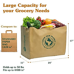 EARTHGRADE Reusable Grocery Shopping Bag – Sustainable & Eco Friendly Washable Paper Totes with Cotton Canvas Handles & Durable Seams