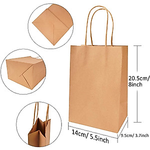 DERAYEE 24 Pcs Kraft Paper Bags, 5.5 * 3.8 * 8in Shopping Bags Bulk with handle, Gifts, Merchandise, Retail, Brown Paper Bag Party Supplies