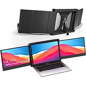 FICIHP Triple Screen Laptop Monitor, 12’’ Portable Monitor for Laptop 1080P FHD IPS with Type-C/HDMI/USB-A, Plug-Play Laptop Monitor Screen Extender for 13-16" Laptop, Supports Wins/Mac/Android/Switch