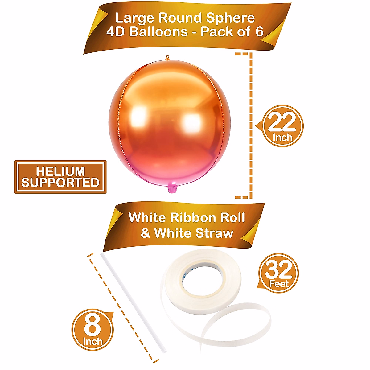 KatchOn, Thanksgiving Turkey Balloons - Large 22 Inch, Pack of 6 | Big Orange Mylar Balloons - 22 Inch, Pack of 6 | Happy Thanksgiving Balloons - Large 27 Inch, Pack of 6 | Thanksgiving Foil Balloons