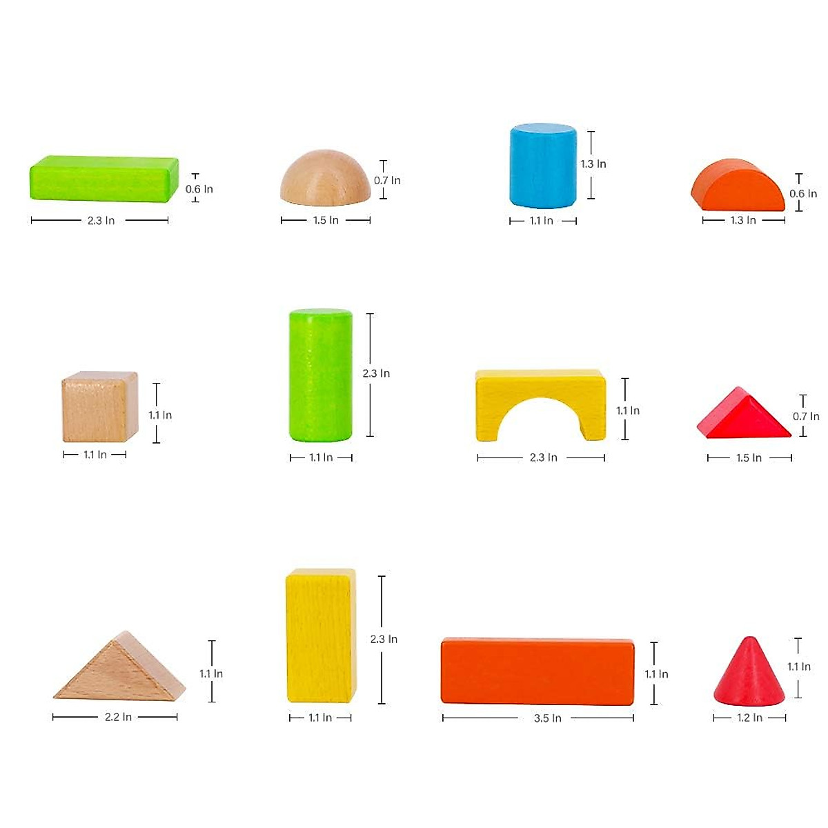 ZONXIE Classic 80pcs Wooden Natural and Color Building Blocks Set for Toddlers 1 2 3 4 Years Educational Preschool Learning Toys with Carrying Bag (Small-Natural)