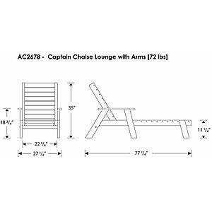 POLYWOOD AC2678-1BL Captain Chaise with Arms, Black