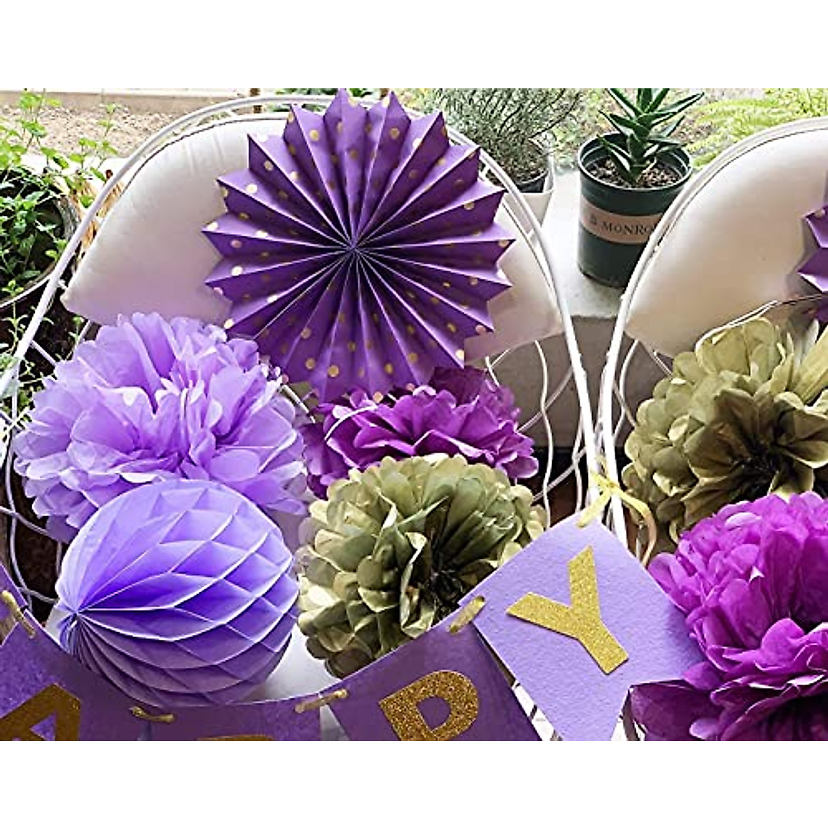 Purple Gold Bridal Shower Decorations Qian's Party Purple Gold Confetti Ballons Polka Dot Fans/Bride to Be Banner Purple Gold, Hen Party Engagement Banner Bachelorette Party Decorations