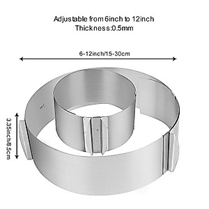 ZEONHEI 2 PCS 6 to 12 Inch Adjustable Stainless Steel Cake Mold Ring Set, Round Cake Mould Cake Mousse Ring Circle Mold DIY Pastry Cooking Supplies for Baking