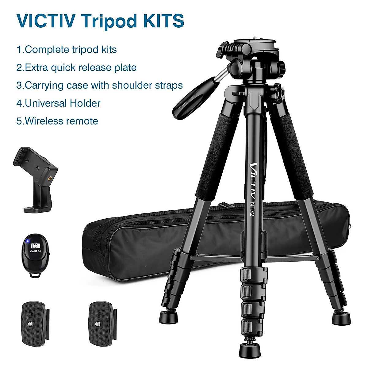 Tripod for Camera, 75 inch Tall Camera Tripod with Remote, Professional Heavy Duty Tripod for DSLR, Spotting Scopes, Binocular, Cell Phone, Compact Camera Stand Tripod, Compatible with Canon Nikon