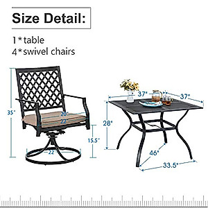 PHI VILLA Outdoor Patio Dining Set 5 Pieces Metal Furniture Set, 4 x Swivel Chairs with 1 Rectangular Umbrella Table for Ourdoor Backyard Bistro with Cushion