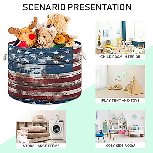 SUABO Wooden Old National Flag Storage Basket Laundry Hamper Canvas Collapsible Storage Organizer Bin with Handle for Clothes Books Playroom Decor