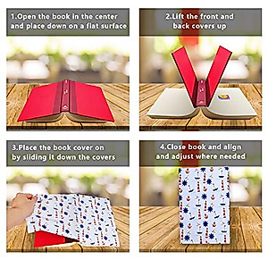 Pink Carousel Fabric Book Covers with Ribbon Bookmarks. Stretchable, Washable, Reusable Book Protectors for Medium to Large Hard Cover Schoolbooks and Textbooks. Fit Books 6" X 9" - 9” X 11."