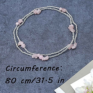 Urieo African Elastic Waist Beads Chain Pink Stretchy Belly Bead Layered Beaded Bikini Beach Party Waist Chains Body Jewelry for Women