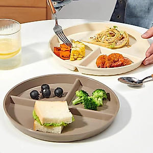 K Y KANGYUN 5 PCS Unbreakable Divided Plates for Adults 9in, Deep Dinner Plates, Divided Design for Picky Eaters,Compartment Plates, Lightweight Reusable Plastic Portion Control Plates