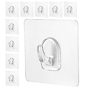 Command Hooks Clear, 10Pcs Adhesive Hooks, Clear Command Hooks, Plastic Hooks, Wall Hooks for Hanging, Drill-Free Wall Hooks, Seamless Hooks, Heavy Duty Hooks for Kitchen Bathroom