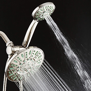 AquaDance Antimicrobial/Anti-Clog High-Pressure 30-setting Rainfall Shower Combo, Microban Nozzle Protection from Growth of Mold, Mildew & Bacteria, Brushed Nickel Finish/Coral Green Jets