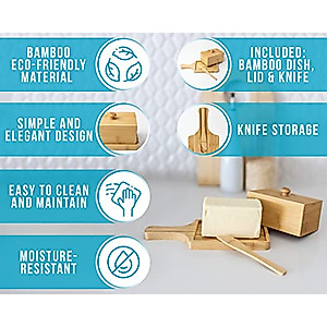 Bamboo Butter Dish w/ Lid – Large Butter Holder Made of Eco-Friendly, Food Grade Bamboo – Holds up to 4oz of Your Favorite Butter – Ideal Butter Keeper for Storage and Serving – Easy to Use
