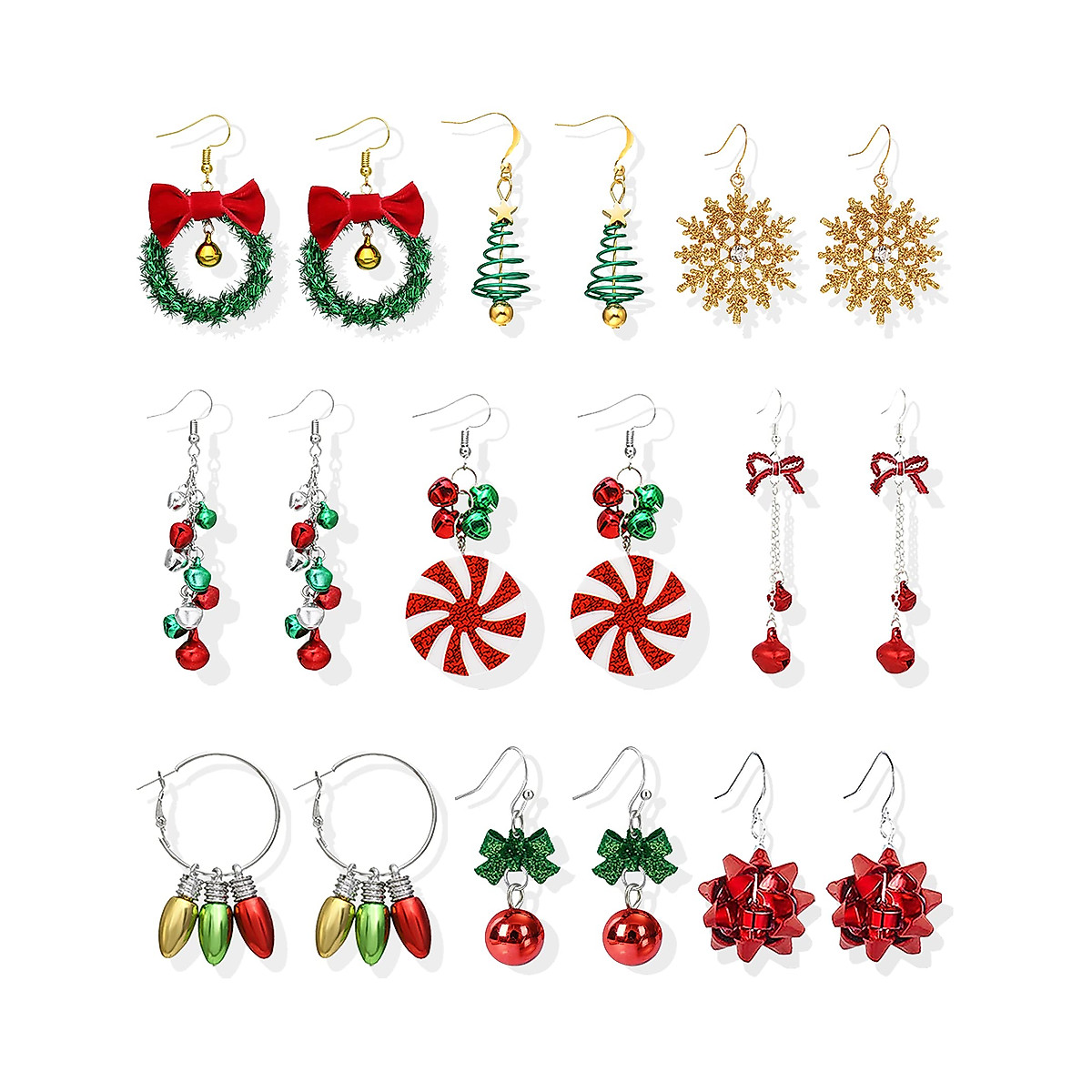Christmas Earrings for Women Xmas Holiday Dangle Earring Christmas Tree Snowflake Bell Reindeer Stud Earrings Jewelry Costume Outfit Accessories