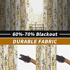 DriftAway Abstract Floral Yellow Curtains for Living Room Bedroom Ink and Ivy 84 Inches Long Botanical Room Darkening Window Drapes Grommet Top 2 Panels