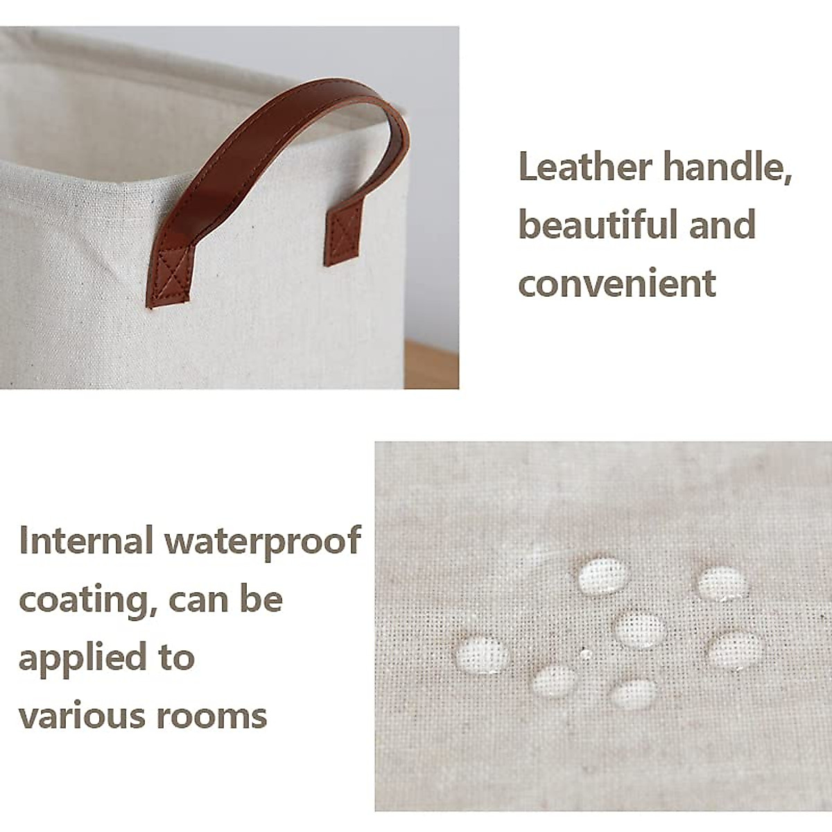 YOHOD 2pcs Cotton Linen Storage Baskets, Waterproof Collapsible Storage Bins, Fabric Closet Organizers with Leather Handle for Shelves Drawer for Closet Shelf Nursery Toy Underwear Clothes (17*12*11")