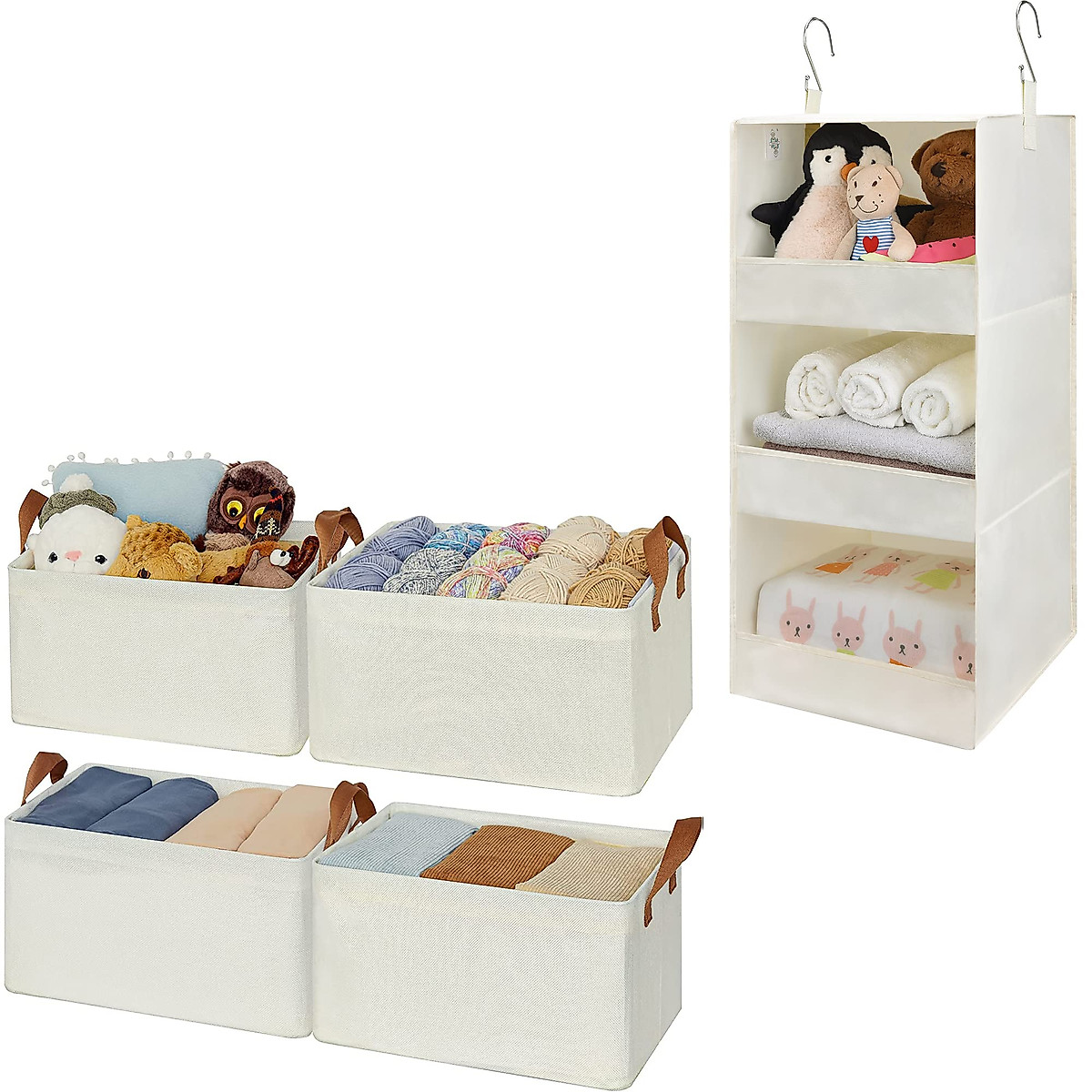 GRANNY SAYS Bundle of 4-Pack Storage Baskets for Organizing & 1-Pack Hanging Closet Organizer