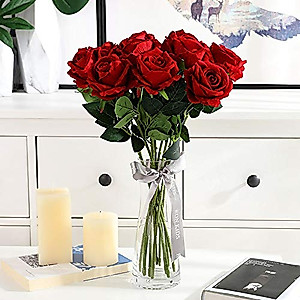 HENJADE Single Flannel Rose Flower Day Wedding Guide Flower Hotel Decoration Flower Artificial Flower Artificial Silk Flower (Brilliant Red )