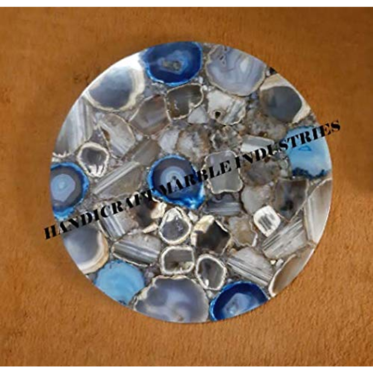 30" Inch Mix Agate Blue Grey Brown Agate Round Coffee Table, Agate Table, Stone Coffee Table, Agate Table Top, Agate Coffee Table, Agate Side Table Home Decor