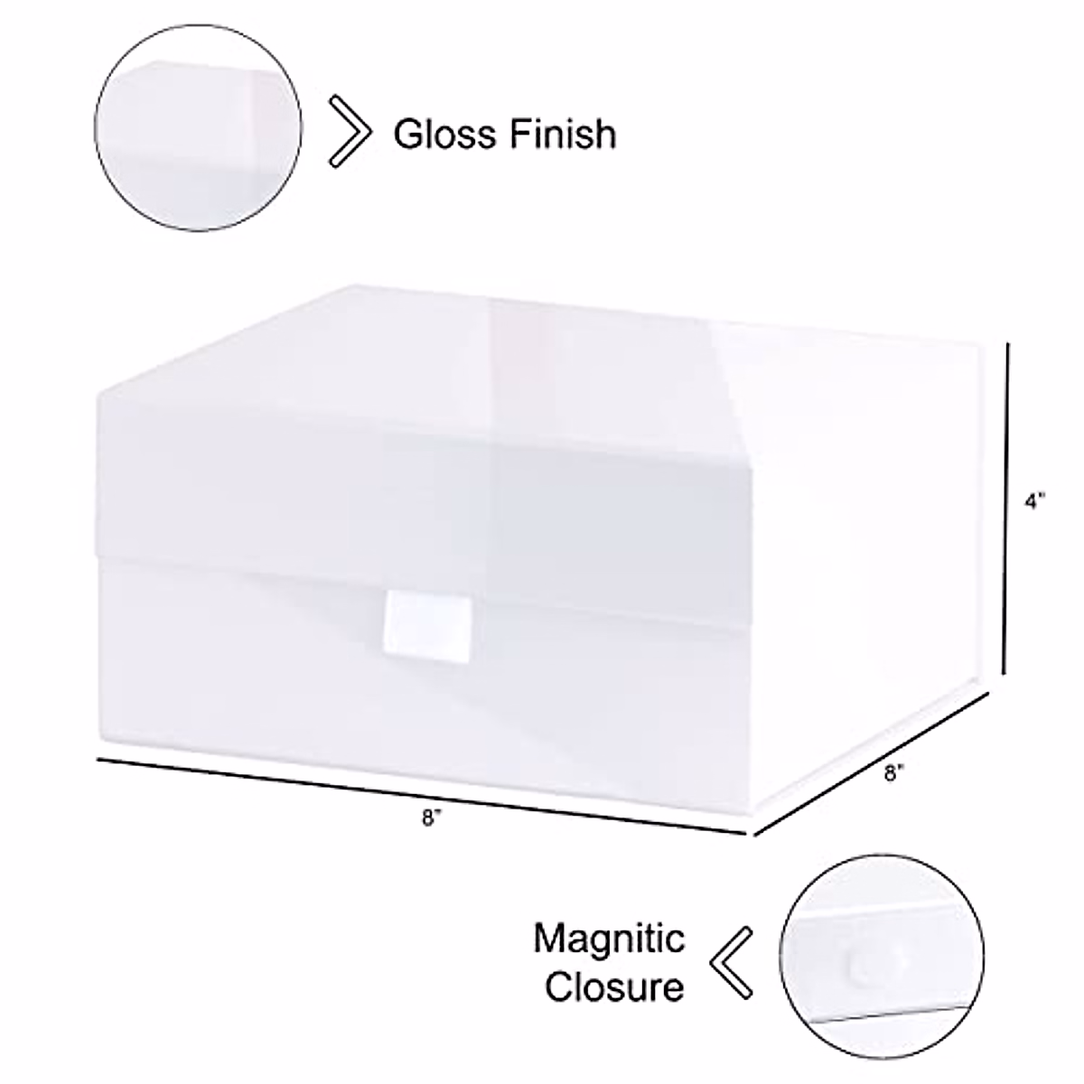 Purple Q Crafts 1 Pack White Hard Gift Box With Magnetic Closure Lid 8"x8"x4" Square Favor Boxes With White Glossy Finish (1 BOX)