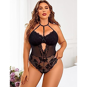 Avidlove Plus Size Lingerie for Women Sexy One-Piece Teddy Lingerie Black Bodysuit