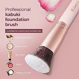 Flat Top Kabuki Foundation Brush - Premium Makeup Face Brush For Liquid, Cream, Powder - Blending, Buffing, Stippling Brush - Pro Quality Synthetic Dense Bristles