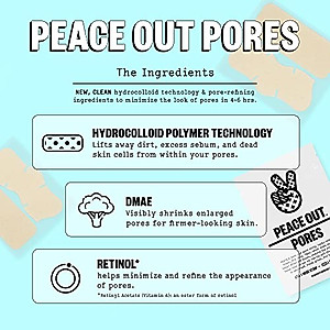 PEACE OUT Skincare Pores. Hydrocolloid Pore-Refining Nose and Face Strips with Vitamin A to Shrink Enlarged Pores and Remove Excess Oil (4 pore and 4 nose strips)