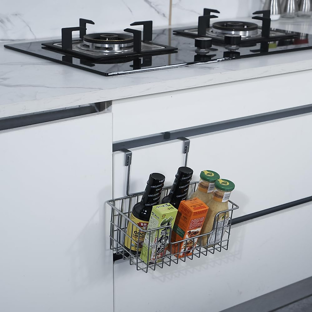 JUNCHU CHERRY 2 Pack The Cabinet Door Organizer, Hanging Wall Mount Storage Wire Basket,Grid Storage Basket for Kitchen,Pantry Bathroom,Cabinet,Chrome