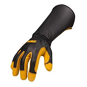 Dewalt Premium Leather Welding Gloves, Fire/Heat Resistant, Gauntlet-Style Cuff, Elastic Wrist, Medium