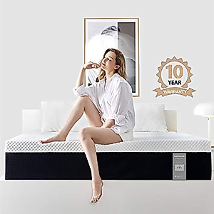IYEE NATURE Short Queen Size Mattress, 10 Inch Cooling-Gel Memory Foam Mattress Bed in a Box, Supportive & Pressure Relief with Breathable Soft Fabric Cover, Medium Firm Feel,Black