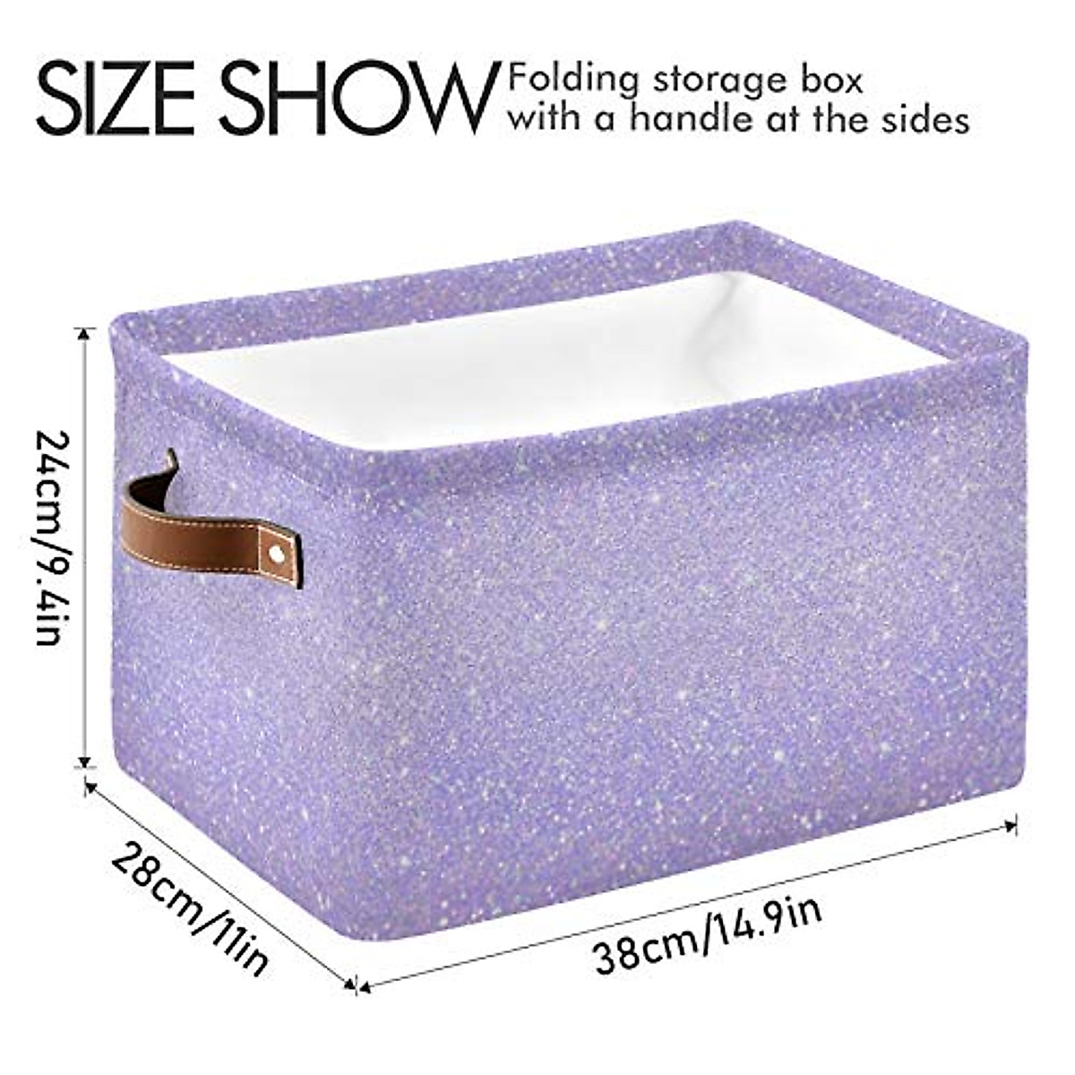 Blueangle Shiny Glitter Lavender Rectangle Storage Bin, 15 x 11 x 9.5 in, Collapsible Organizer Storage Basket for Home Décor