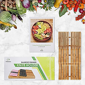 W Selections Bamboo Knife Drawer Organizer Insert - Kitchen Storage Holder for [14~20 Knives & 1~2 Knife Sharpener] Organization - Saves Countertop Space & Made of Premium Quality Moso Bamboo