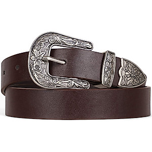WHIPPY Western Belts for Women - Vintage Western Design Ladies Cowgirl Waist Belt for Pants Jeans Dresses (Coffee Color, Fit Waist 43-46 Inches)