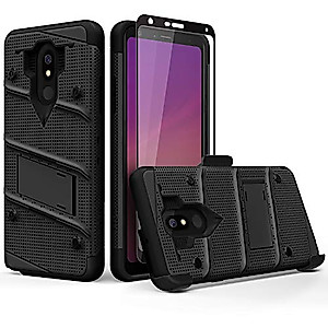 ZIZO Bolt Series for LG Stylo 5 Case Military Grade Drop Tested with Full Glass Screen Protector Holster and Kickstand Black Black