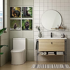 OTOSTAR 4 Pieces Wall Art Canvas Prints - Forest and Bear Picture Painting - Modern Wall Artwork Framed for Gifts Bathroom Home Kitchen Office Decor - 12 x 12 Inch